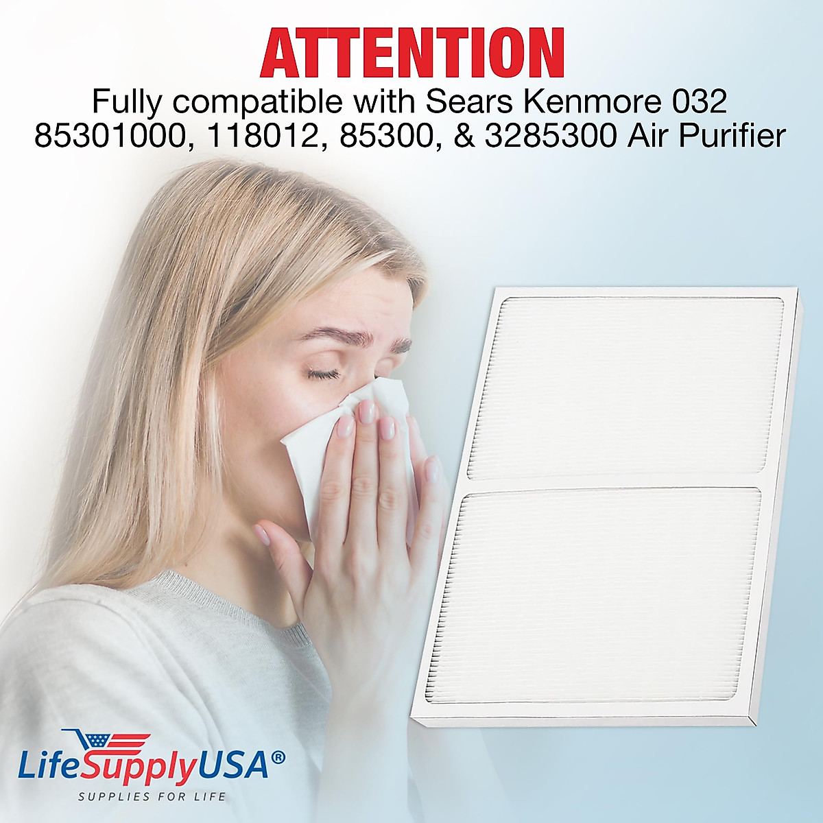 LifeSupplyUSA True HEPA Filter Replacement Compatible with Sears Kenmore 032 85301000, 118012, 85300, 3285300 Air Purifier