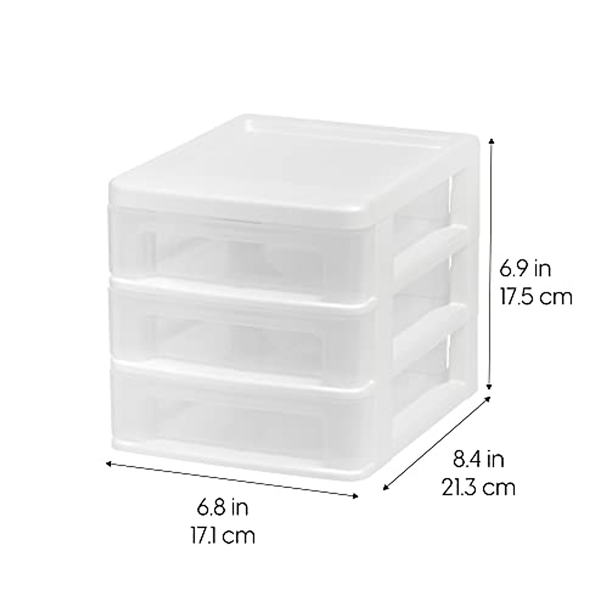IRIS USA, Inc.IRIS USA Plastic 3-Drawer Desktop Organizer, White, 4 Pack & IRIS USA 24 Drawer Stackable Storage Cabinet for Hardware Crafts and Toys, 19.5-Inch W x 7-Inch D x 15.5-Inch H, Black