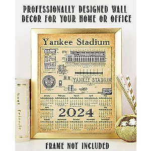 2024 Calendar - Yankee Stadium of New York Blueprints - 11x14 Unframed Calendar Art Print - Great Gift and Decor for Sports Bar and Baseball Fans Under $15