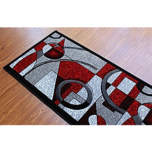 Masada Rugs, Sophia Collection Hand Carved Area Rug Modern Contemporary Red Grey White Black (2 Feet X 7 Feet 3 Inch) Runner