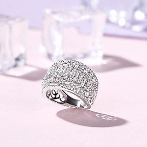 Jeulia Diamond Classic Wide Ring Band:Sterling Silver Brilliant Round Cut Women's Eternity Band Wedding Anniversary Promise Bridal Sets Christmas Thanksgiving Jewelry with Gift Box (White Diamond, 10)