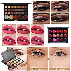 All in One Makeup Set Holiday Gift Box Essential Starter Bundle Include Eyeshadow Concealer Lipstick Lip Gloss Mascara Eyeliner Eyebrow Pencil Lip Balm Face Powder - Full Makeup Kit for Women
