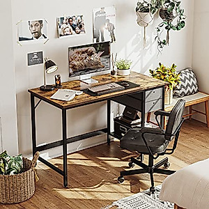 Cubiker Home Office Computer Desk with Drawers, 55 Inch Study Writing Table, Modern Simple Style PC Desk, Rustic Brown