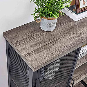 BON AUGURE Farmhouse Coffee Bar Cabinet with Storage, Industrial Liquor Cabinet with Adjustable Shelves, Rustic Small Buffet and Sideboard for Home (French Gray)