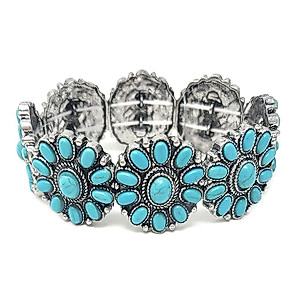 Emulily Western Concho Design Stretch Bracelet Navajo Squash Blossom (Turquoise)