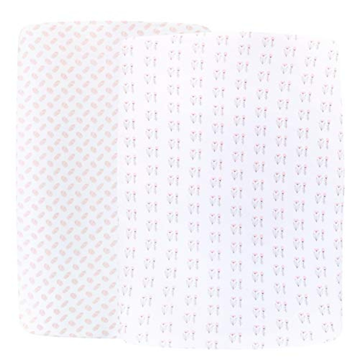 Adrienne Vittadini Bambini Jersey Cotton Standard Crib Sheets 2 Pack Watercolor Floral & Ovals, Pink