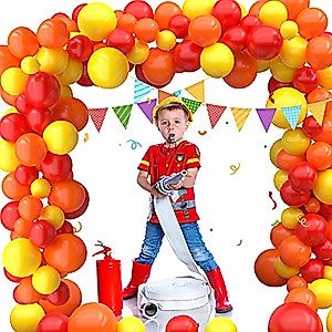 steliu Fire Truck Balloon Arch Garland Kit, 109 Pieces Red yellow and orange Latex Balloons for Baby Shower Wedding Birthday Graduation Anniversary Firefighter Party Background Decorations (red)