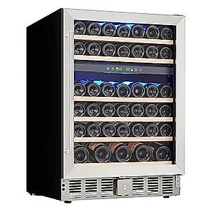 Garvee 52 Bottles Wine Fridge, Dual Zone Wine Cooler Refrigerator with 40～64°F Digital Temperature Control Compressor and Safety Lock, All Wood Removable Shelves, Stainless Steel Body, 4.8 Cu.Ft