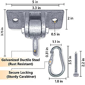 Royal Oak Easy Hang Swing Set Hangers, Porch Swing Hanging Kit, Playground, Hammock, Yoga Swing, Heavy Duty brackets with Hanging Snap Hooks , Indoor Outdoor Mounting Hardware & Accessories - Set of 2