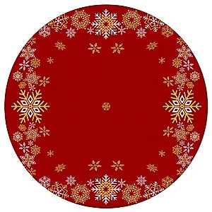 Christmas Snowflake Area Rug Carpet for Kids Teen Girls Boys Bedroom, Living Room, Washable Outdoor Indoor Accent Throw Runner Floor Mat Area+Rug Red Golden Xmas Holiday 3FT(Round)