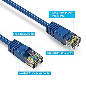 CABLYTIC (100 Pack Cat 6 Ethernet Cable 50 Feet Blue UTP Booted 50 FT Computer Network Cable, Internet Cable, Cat 6 Cable