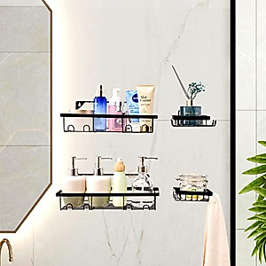 BALANDUKO Shower Caddy Shelf Bathroom Organizer 2 Pack with 2 Soap Dishes, Adhesive Shower Shelves Basket with 4 Hooks, 304 Rust Proof No Drilling Wall Mount Storage Accessories for Bathroom Kitchen