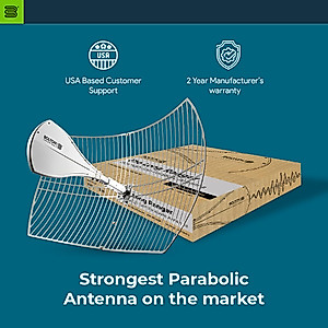 Bolton Technical Long Ranger Antenna (BT974822) | Parabolic - Over 20 Miles Range | All Cell Bands: 5G, 4G, LTE | WiFi 2.4/5 GHz WiFi 6 | High Gain Cellular/WiFi Antenna up to +28 dB | All Carriers