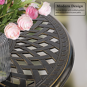 MEETWARM Patio Height Bar Table, 31" Bar Height Bistro Table, Outdoor Cast Aluminum Bistro Round High Top Dining Table with 2" Umbrella Hole for Garden Deck Backyard, Dark Bronze