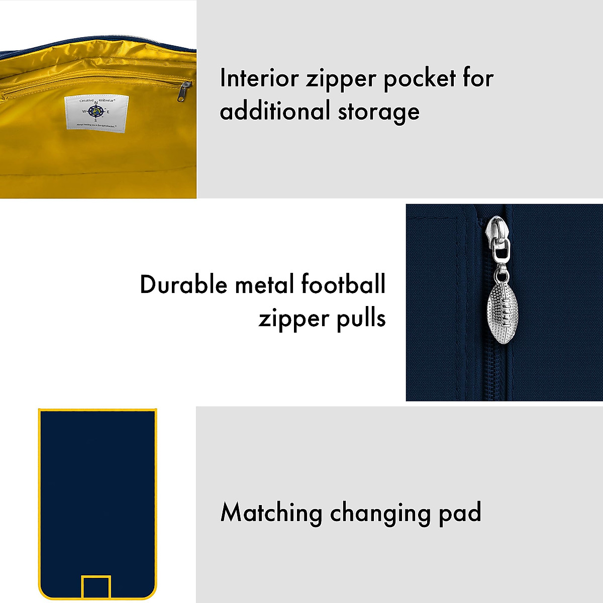 Creative Knitwear Diaper Tote Bag, Large Multi-Purpose Bag with Changing Pad, Michigan Wolverines Logo, Navy/Gold