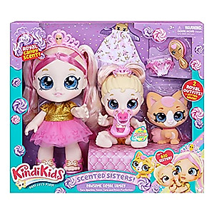Kindi Kids Scented Sisters Pawsome Royal Family - Pre-School 10" Play Doll: Tiara Sparkles, 6.5" Baby Kindi: Teenie Tiara, and Kindi Pet: Prince Purrfection - Amazon Exclusive