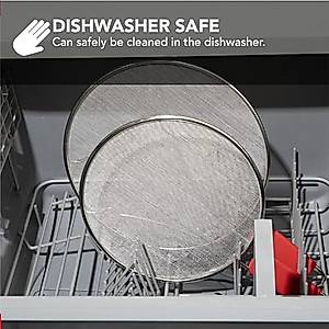 ALPHA LIVING Splatter Guard for Frying Pan & Food Strainer and Universal Cookware 13" - Stops Hot Oil Splash - RED Handle - Splatter Screen for Cooking