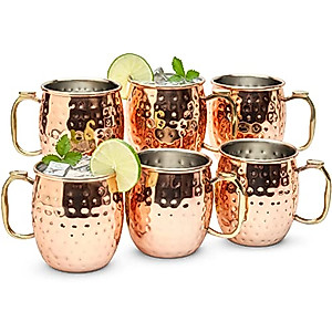 Kitchen Science Moscow Mule Mugs, Stainless Steel Lined Copper Moscow Mule Cups Set of 6 (18oz) | Stainless Steel Mug w/New Thumb Rest | Tarnish-Resistant Steel Interior (2 - Set of 6)