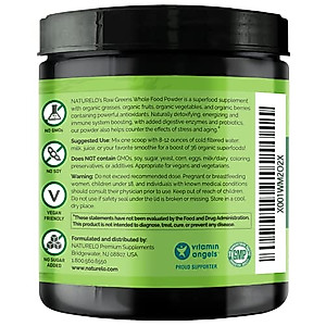 NATURELO Raw Greens Superfood Powder - Wild Berry Flavor - Boost Energy, Detox, Enhance Health - Organic Spirulina - Wheat Grass - Whole Food Nutrition from Fruits & Vegetables - 30 Servings