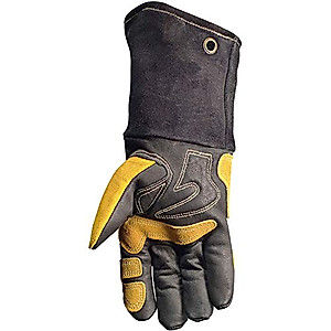 Caiman Premium Top Grain Cowhide Leather MIG/Stick Welder's Glove with Flame Resistant Fleece, Laminated Foam Insulation, Cool-Design, Tuff-Steer, Kevlar, Black/Gold, X-Large (1832-6)