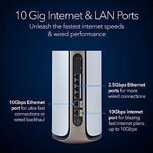 NETGEAR Orbi 970 Series Quad-Band WiFi 7 Mesh Network System (RBE972S), Router + 1 Satellite Extender, Covers Up to 6,600 sq. ft., 200 Devices, 10 Gig Internet Port, BE27000 802.11be (Up to 27Gbps)
