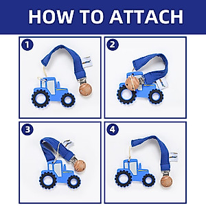 AmazingM Baby Food Grade Silicone Tractor Car Teether Toy with Pacifier Clip Holder,Teething Pain Relief Toys Gift Set for 3 Months+ Boys and Girls,Freezer Safe,BPA Free (Blue)