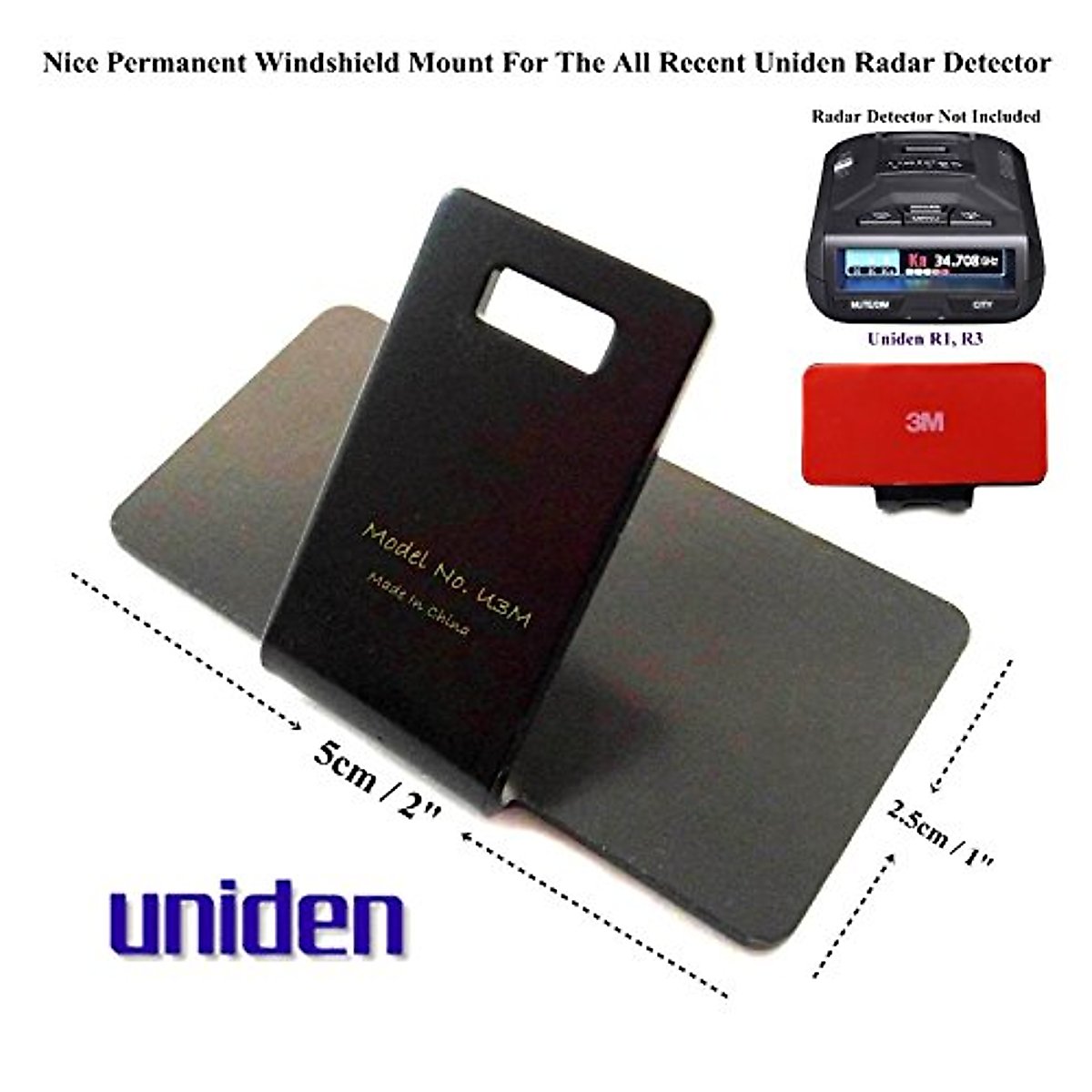 U3M Improved Permanent Windshield Mount for Many Uniden Radar Detectors