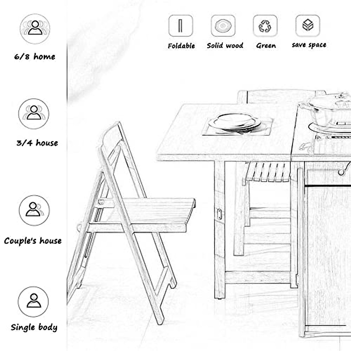 Folding table and chair-Small Household Storage Retractable 1.45m Dining Table and Dining Table, 4-6 People, Cherry Color