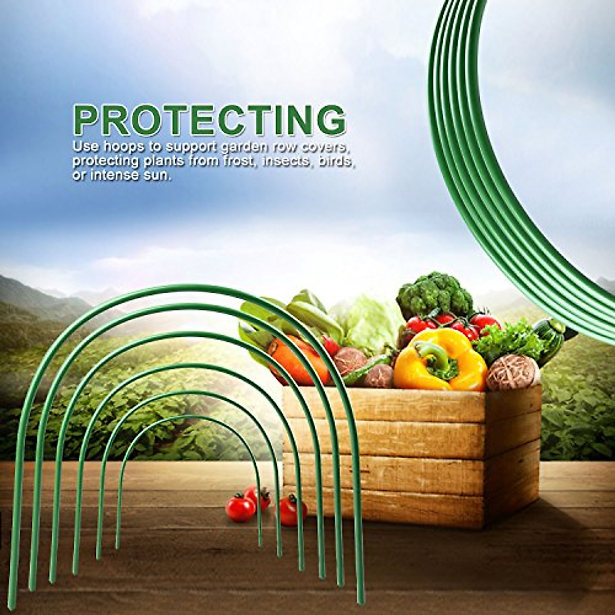 Okngr 6 Pcs Greenhouse Hoops, 4ft Grow Tunnel Hoops, Flexible Long Steel with Plastic Coated Grow Tunnel Garden Hoop for Garden Fabric, Plant Support Garden Stakes