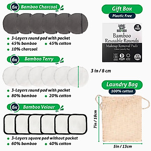 BOONBOO Reusable Make-up Removal Pads, 3-Layer, 18 Pieces