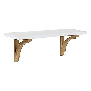 Kate and Laurel Corblynd Traditional Wood Wall Shelf, 24 inches, White with Gold Corbels