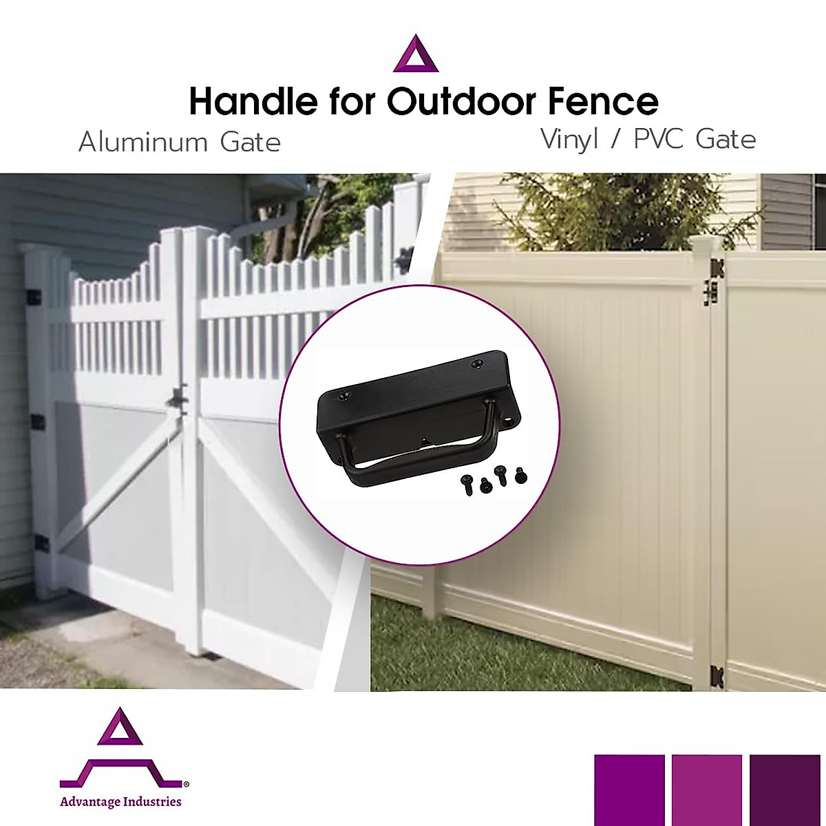 ADVANTAGE INDUSTRIES Nylon Gate Handle | Best Grip/Extra Knuckle Room | Left & Right Reversible | Sturdy Design w/Easy Alignment | Heavy Duty Outdoor Gate Pull | Aluminum & Vinyl/PVC 2 Pack - White