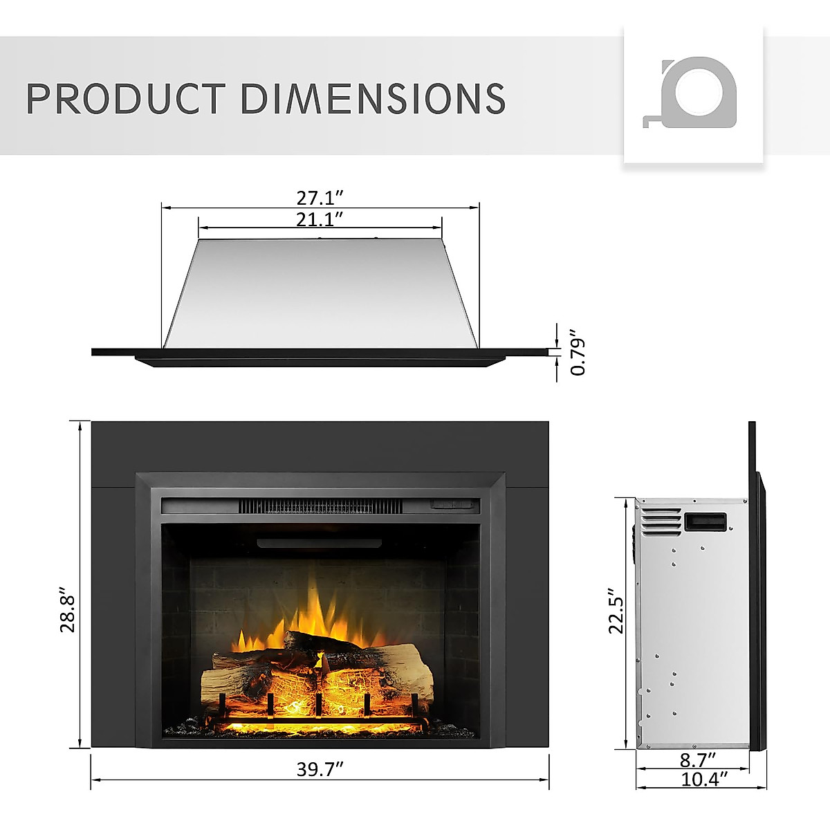 LegendFlame Carl 30 Inches with Trim Kit, Electric Fireplace Insert, Fireplace Heater 750/1500W, Fire Crackling Sound, Adjustable Flame Speed, Remote Control, Black…