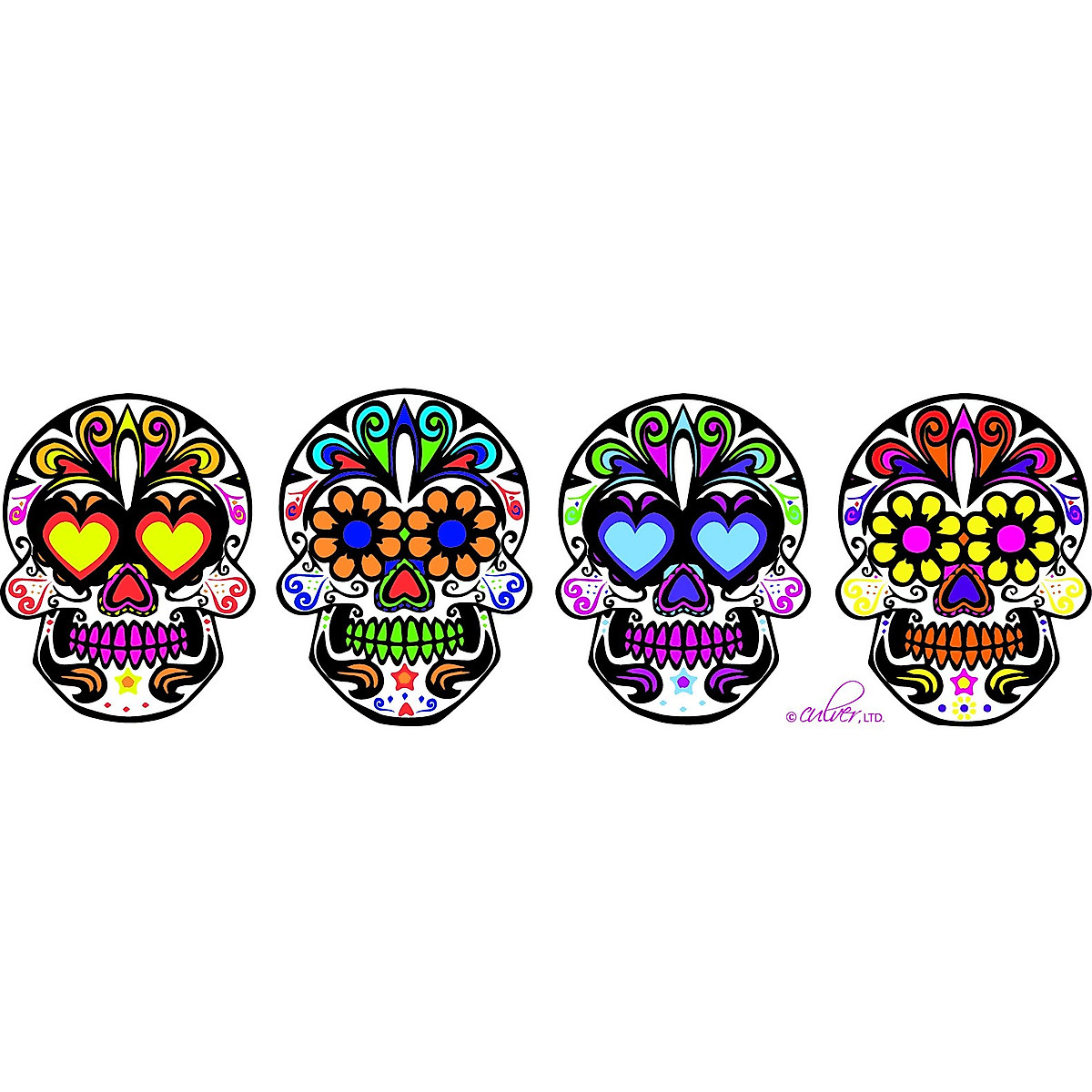 Culver Sugar Skulls Decorated Shot Glasses, 1.75-Ounce, Set of 4