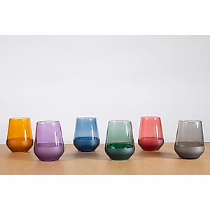 RAKLE Stemless Wine Glasses – Black Wine Glasses Set of 4 – 14.3oz Colorful Wine Glasses – Lead-Free Premium Glass – Stemless Drinking Glasses for Cocktails, Wine, Bar Drinks