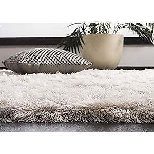 SAFAVIEH Paris Shag Collection Area Rug - 8' x 10', Ivory, Handmade Silken Glam, 2.5-inch Thick Ideal for High Traffic Areas in Living Room, Bedroom (SG511-1212)