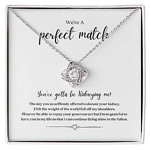 Kidney Donor Thank You Necklace with Message Card, Kidney Transplant Jewelry Gift Knot Necklace (Gift Box: Standard Two Tone), White Gold