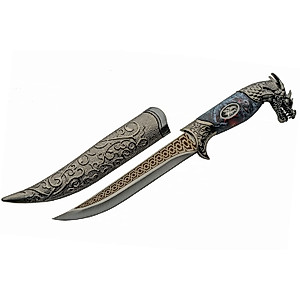 11" Roaring Dragon Stainless Steel Blade Metal Decorative Handle Edc Fantasy Hunting Knife