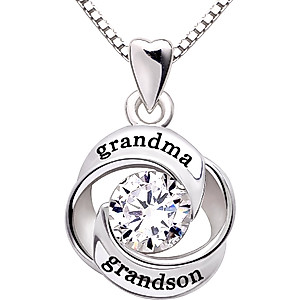 ALOV Jewelry Sterling Silver grandma and grandson Love Heart Cubic Zirconia Pendant Necklace