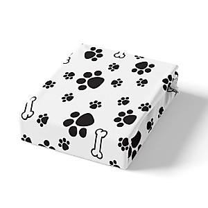 Castle Fairy Dog Paw Print Duvet Cover for Boys,Girls Puppy Bone Comforter Cover Full Size,Black White Bedding Set Kids Teen Room Decor Bed Cover,Dog Footprints Bedclothes with Zipper