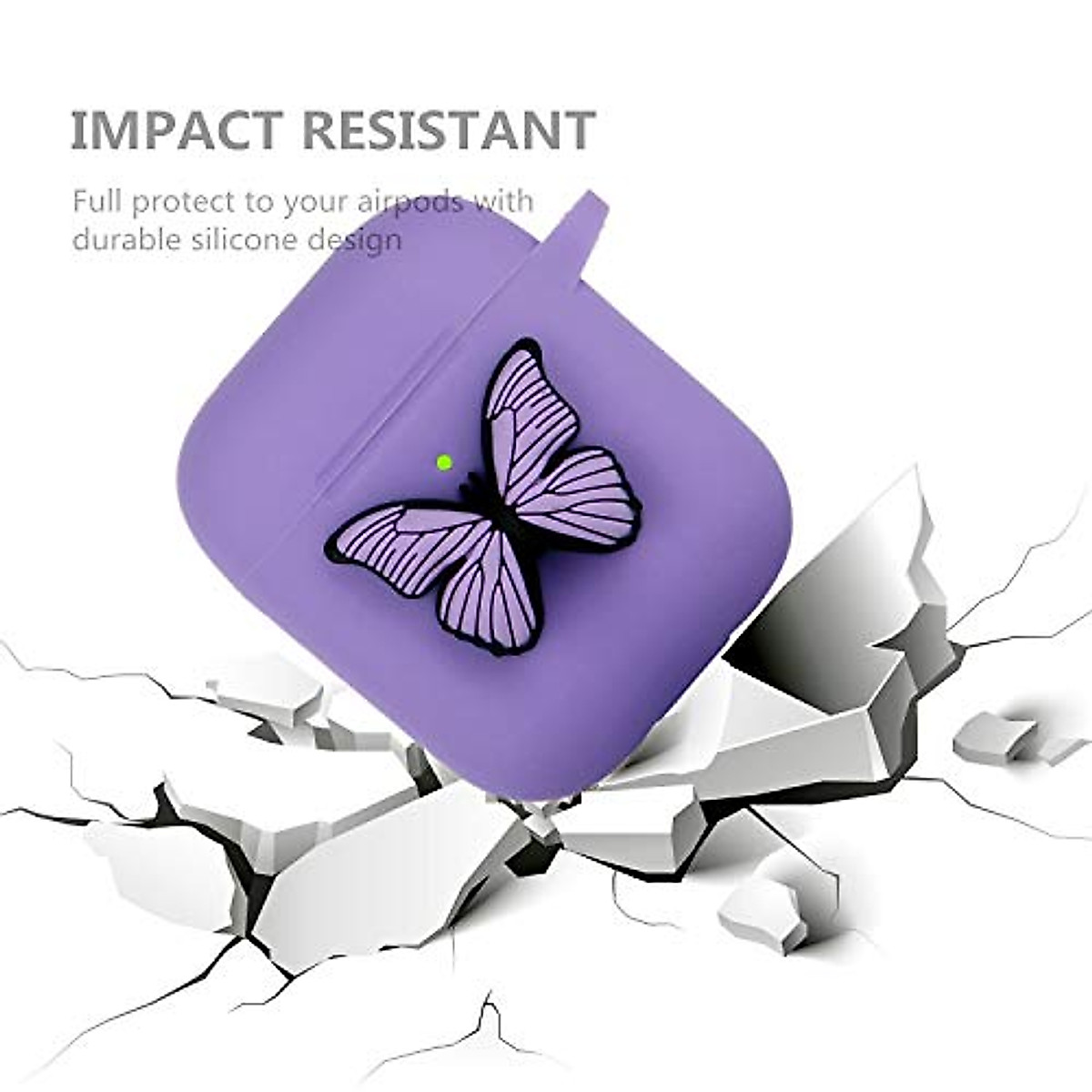 Compatible with AirPods Butterfly Case, Shockproof Silicone 3D Butterfly Airpods 2&1 Cover Pattern Keychain Women Girls Gift for Apple Airpods 2 Charging Case (Purple)