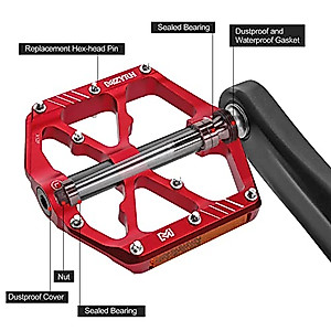 MZYRH Mountain Bike Pedals,Bicycle Pedals with Reflectors,Lightweight Aluminum Alloy MTB Pedals 3 Sealed Bearings Bicycle Platform Pedals 9/16" BMX Road Bike Pedal