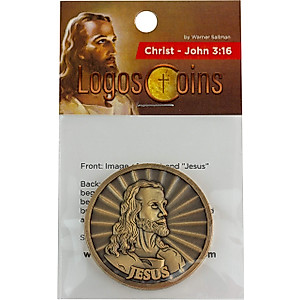 Jesus Coin, Bulk Pack of 10, Head of Christ by Warner Sallman Challenge Coin, Easter Handout, KJV Bible Verse Prayer Token, Antique Gold Plated Catholic and Christian Religious Jesus Picture Coin