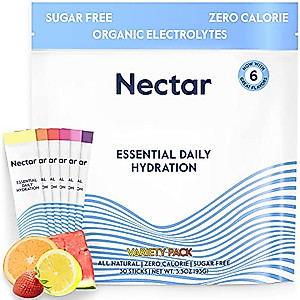 Nectar Hydration Packets - Electrolytes Powder Packets - No Sugar or Calories - Organic Fruit Liquid Daily IV Hydrate Packets for Hangover & Dehydration Relief and Rapid Rehydration (Variety 30 Pack)