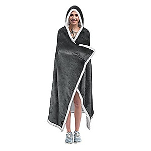 Tirrinia Sherpa Hooded Blanket Wearable Cuddle Throw Warm Cozy Sherpa Lining 47’x73’/ Sherpa Throw Blanket/