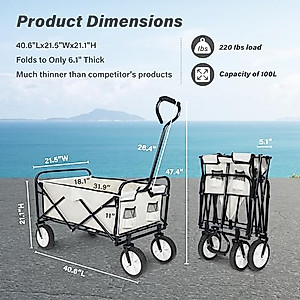 YSSOA Portable Rolling Folding Garden Cart with 360 Degree Swivel Anti-Slip Wheels & Adjustable Handle, 220lbs Weight Capacity, White