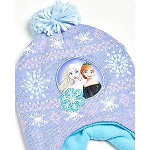 Disney Little Girls Frozen Elsa and Anna Beanie Hat and Gloves Cold Weather Set (Age 2-7), Size Age 4-7, Frozen Purple Gloves