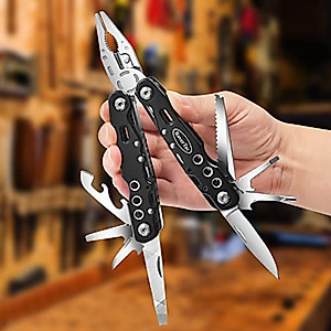 RoverTac Multitool Pliers Pocket Knife Camping Tool Gifts for Men 14 in 1 Multi Tool with Safety Lock Screwdrivers Saw Bottle Opener Durable Sheath Perfect for Camping Survival Hiking Simple Repairs
