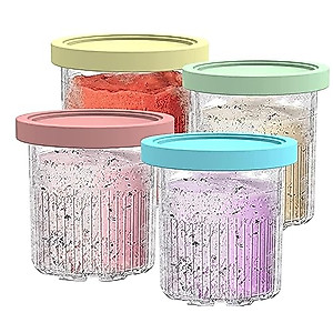 Replacement Container for Ninja Creami Ice Cream Cups and Lids - 4-Pack, 24 Oz. Cups, Compatible with NC500 NC501 Series Ice Cream Makers - Dishwasher Resistant