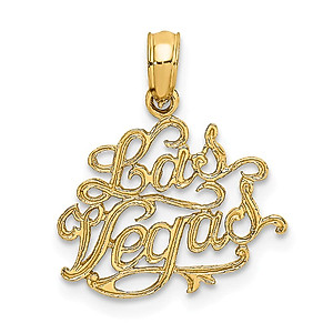 Solid 14k Yellow Gold LAS VEGAS Charm Souvenir Pendant - 16mm x 15mm